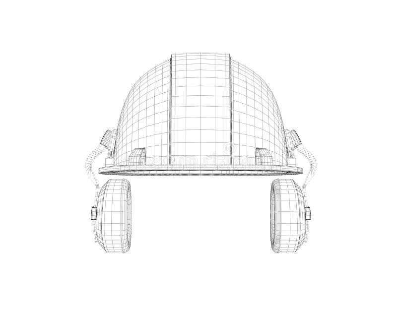 Wireframe of 3d Model Safety Helmet with Earphones Isolated on the ...