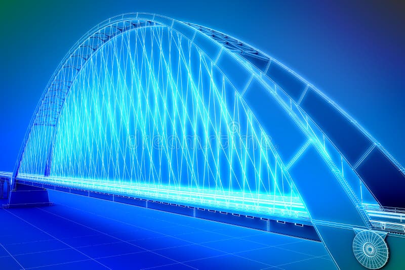 Wireframe 3d Render of a Bridge Stock Illustration - Illustration of ...