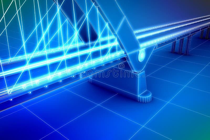 3d Wireframe Render of a Bridge Stock Photo - Image of model ...