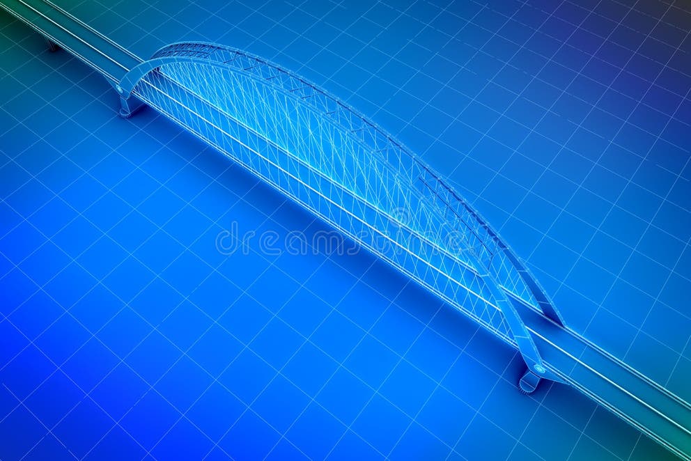 Wireframe 3d Render of a Bridge Stock Illustration - Illustration of ...