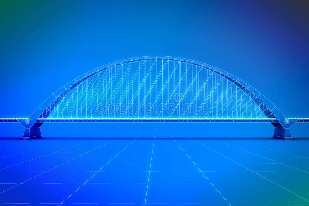 Wireframe 3d Render of a Bridge Stock Illustration - Illustration of ...