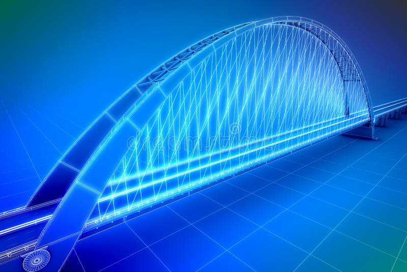 Wireframe 3d Render of a Bridge Stock Illustration - Illustration of ...