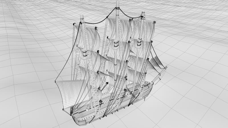 Wireframe 3D Rendered Pirate Ship Stock Illustration - Illustration of ...