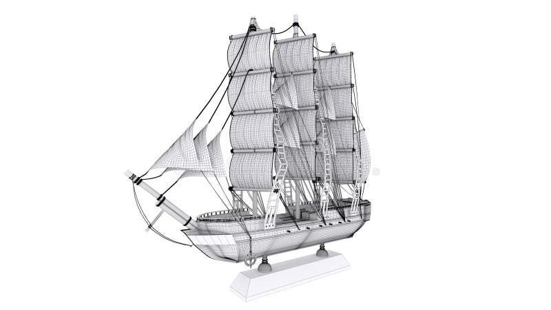 Wireframe 3D Rendered Pirate Ship Stock Illustration - Illustration of ...