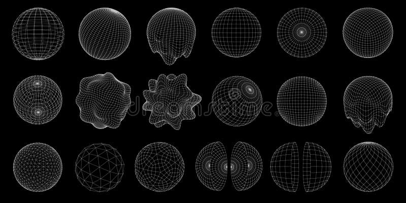 Wireframe 3D Sphere Mesh Grid. Digital Ball, Abstract Circle, Distorted ...