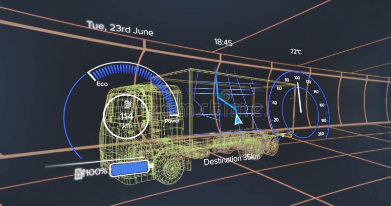 Wireframe 3D Truck Model Being Displayed in Futuristic Dashboard ...