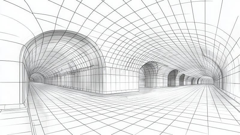 Wireframe Design of an Empty Tunnel Interior with Arched Ceilings and ...