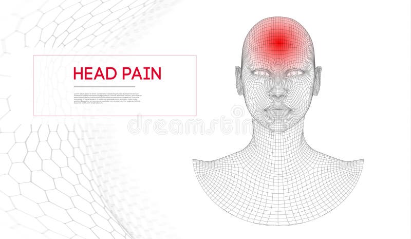 Wireframe Design of Human Head with Headache Indication Stock Vector ...