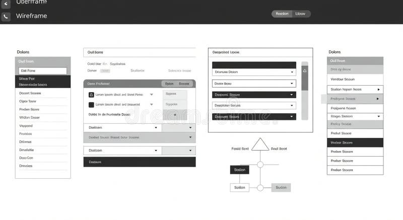 A Wireframe Design Showcasing a User Interface Layout with Two Main ...