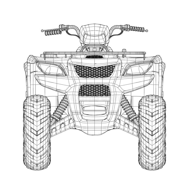 Wireframe of Detailed ATV from Black Lines Isolated on White Background ...