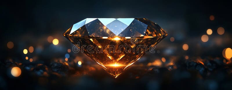 A Wireframe Diamond with Blue and Yellow Lights, Shining on a Dark ...