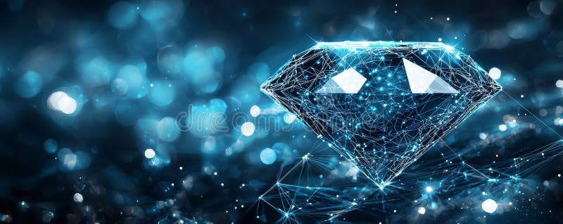 Wireframe Diamond Illustration with Digital Technology and Futuristic ...