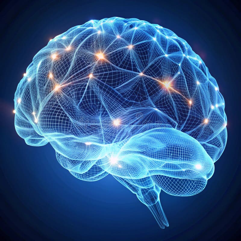 Wireframe Digital Brain Representing AI and Neural Networks Stock Illustration - Illustration of ...