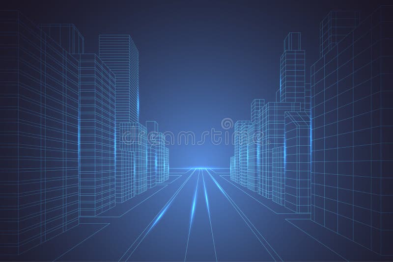Blue 3D Wireframe Illustration on Ripple Wave BG Stock Vector ...