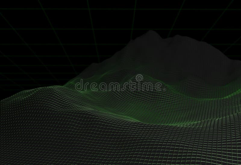 Green Wireframe Metallic Cubes Mesh with Ball Wave Landscape Abstract ...