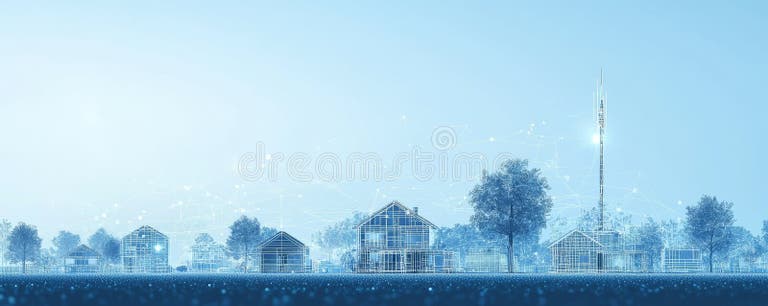 Wireframe Digital Illustration of Homes Connected through Network ...