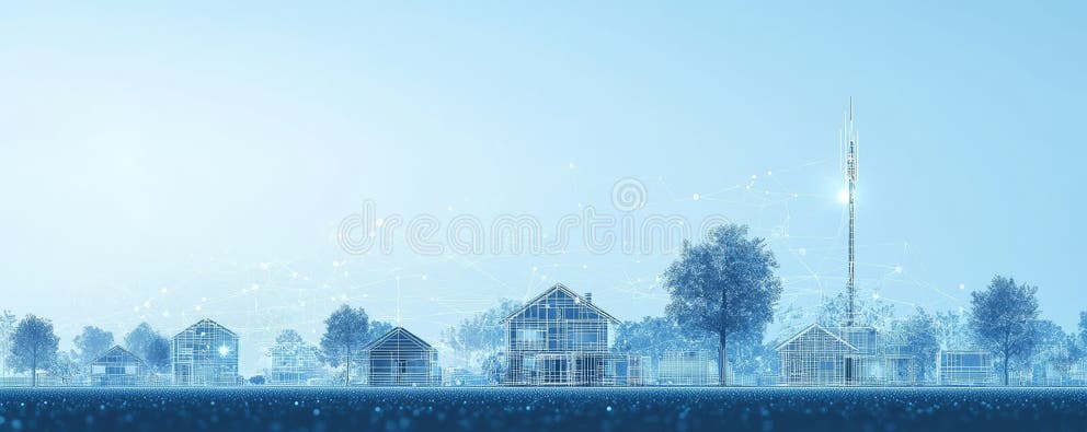 Wireframe Digital Illustration of Homes Connected through Network ...