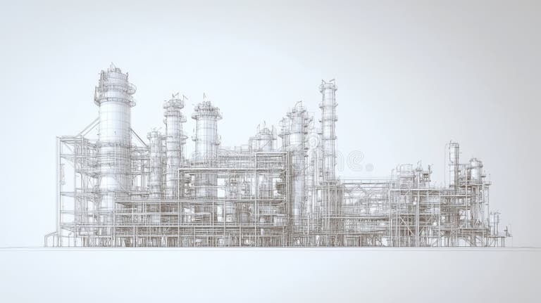 Wireframe Drawing of an Industrial Area Showcasing Complex ...
