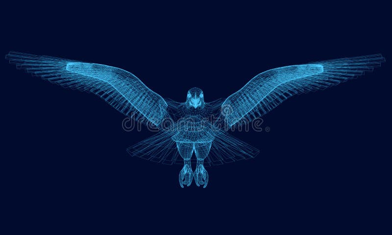 Wireframe of an Eagle Has Spread Its Wings. 3D. Polygonal Eagle of Blue ...