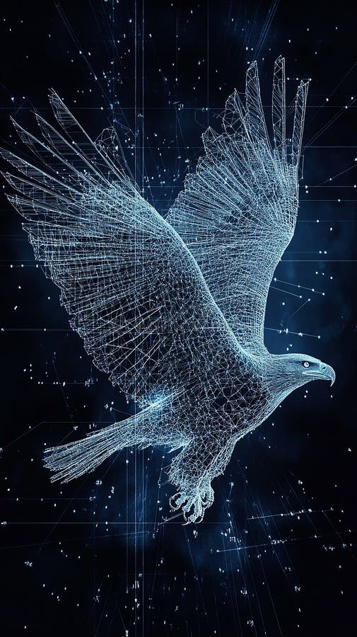 Wireframe Eagle Soaring through a Digital Matrix Stock Illustration ...