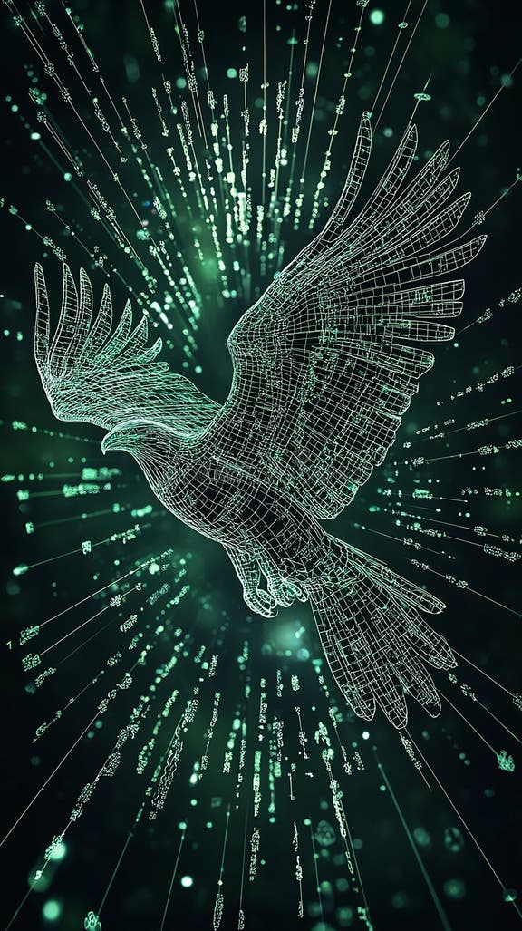 Wireframe Eagle Soaring through a Digital Matrix Stock Illustration ...