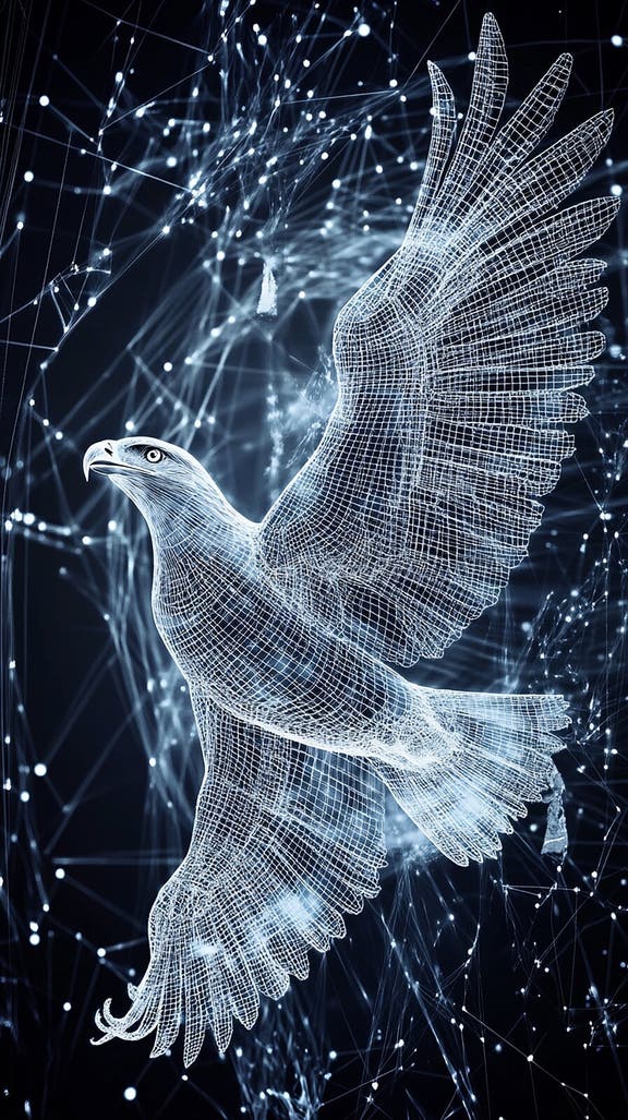 Wireframe Eagle Soaring through a Digital Matrix Stock Illustration ...