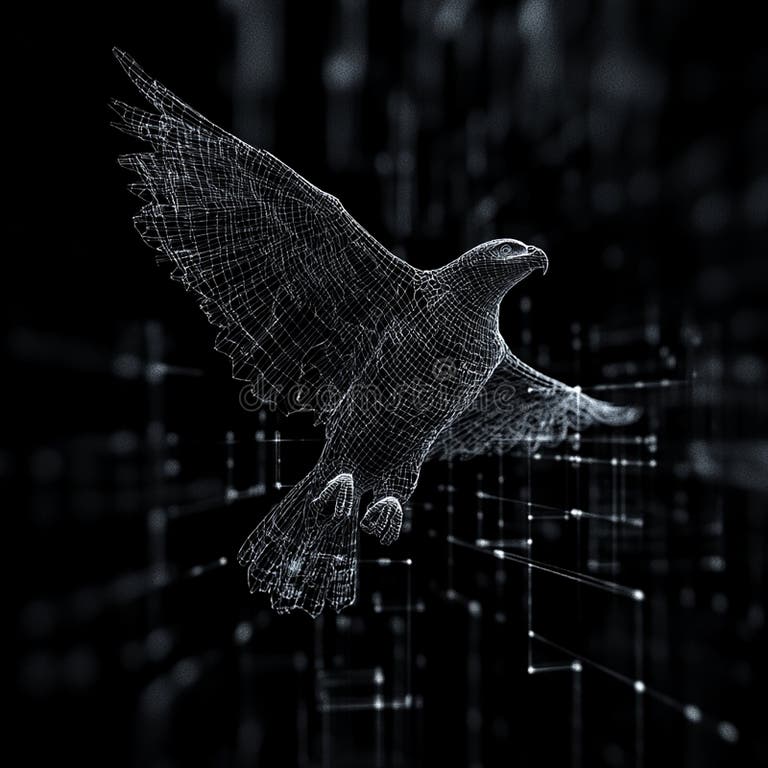 Wireframe Eagle Soaring through a Digital Matrix Stock Illustration ...