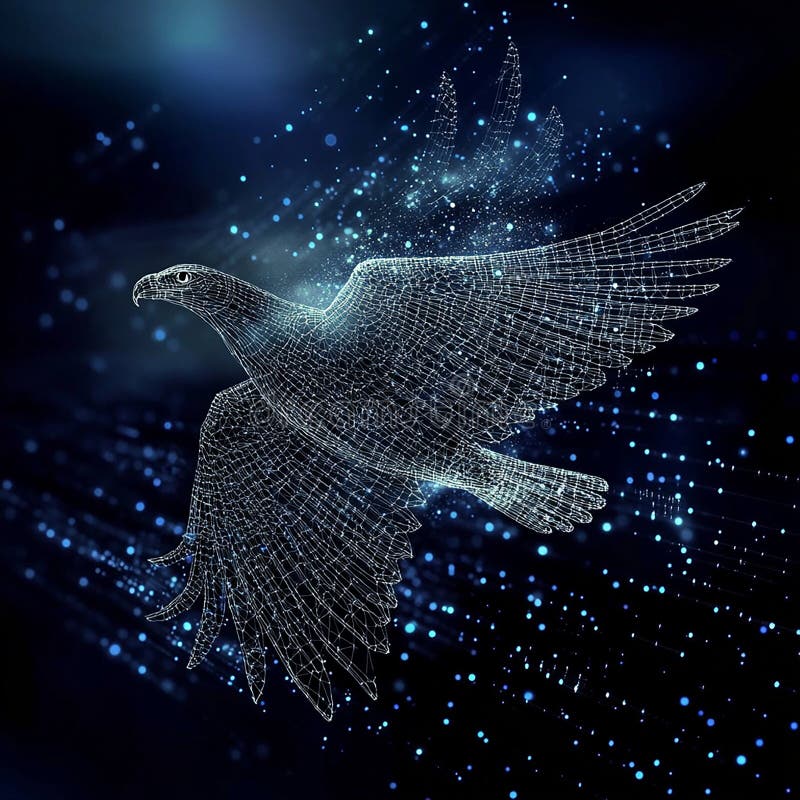 Wireframe Eagle Soaring through a Digital Matrix Stock Illustration ...