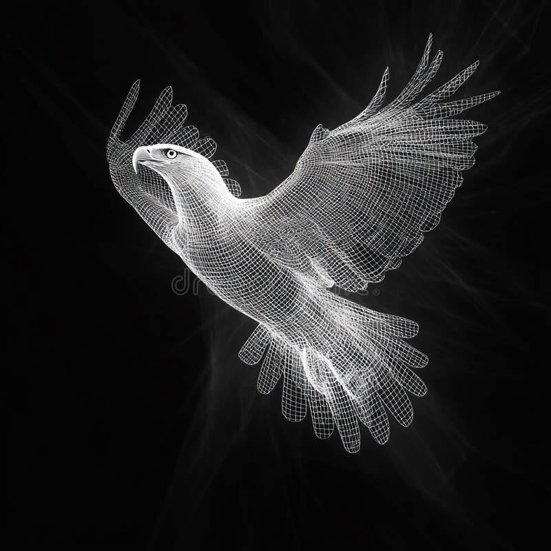 Wireframe Eagle Soaring through a Digital Matrix Stock Illustration ...