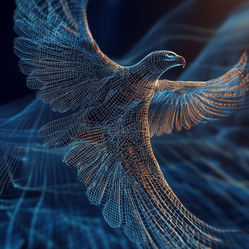 Wireframe Eagle Soaring through a Digital Matrix Stock Illustration ...
