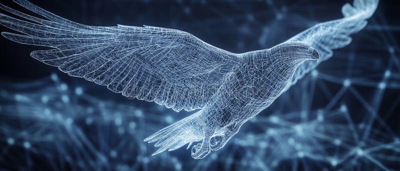 Wireframe Eagle Soaring through a Digital Matrix Stock Illustration ...