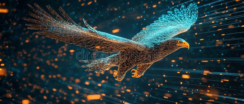 Wireframe Eagle Soaring through a Digital Matrix Stock Illustration ...