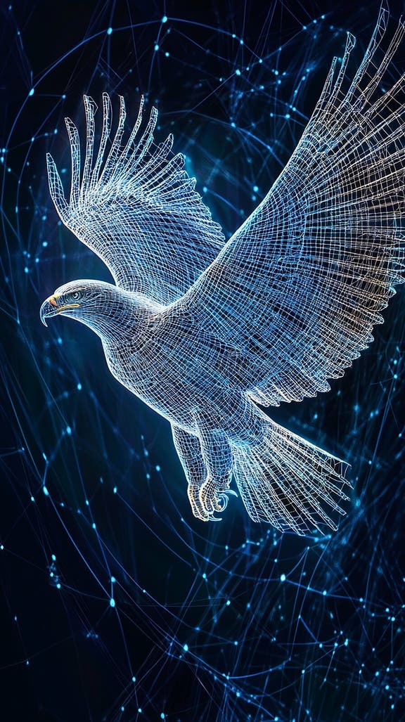 Wireframe Eagle Soaring through a Digital Matrix Stock Illustration ...