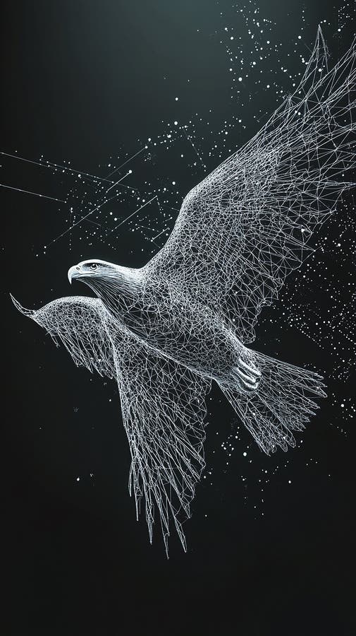 Wireframe Eagle Soaring through a Digital Matrix Stock Illustration ...
