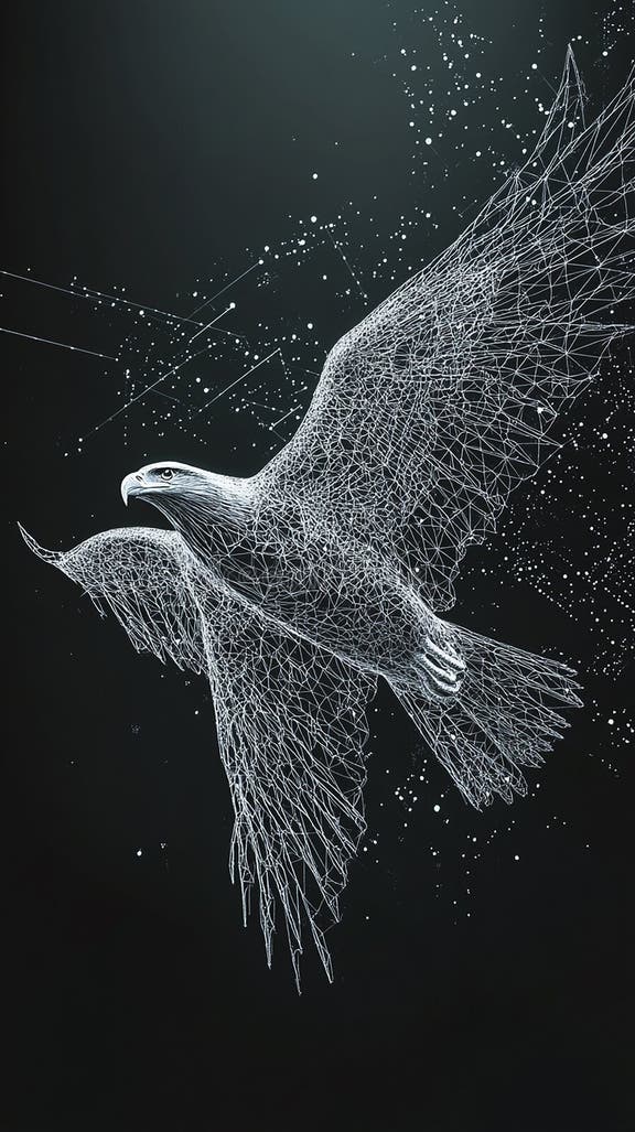 Wireframe Eagle Soaring through a Digital Matrix Stock Illustration ...