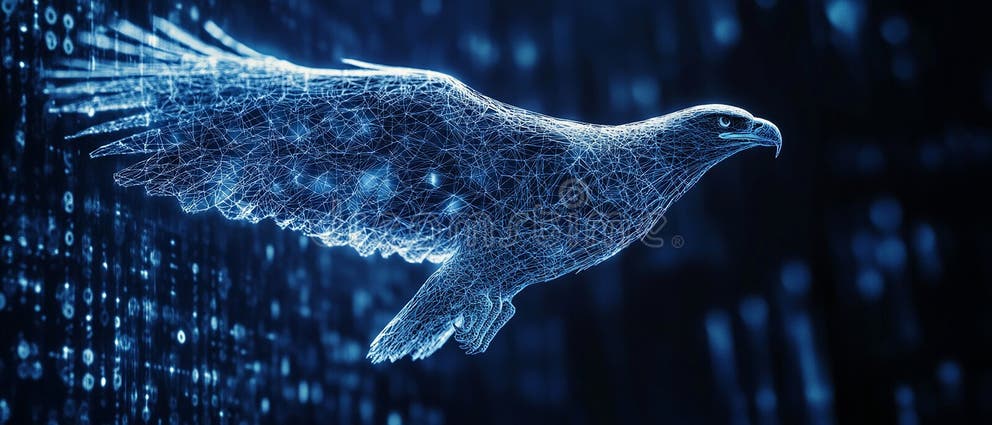Wireframe Eagle Soaring through a Digital Matrix Stock Illustration ...