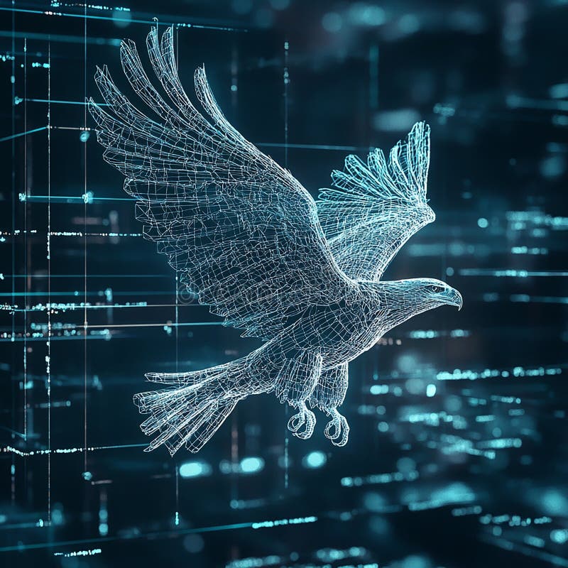 Wireframe Eagle Soaring through a Digital Matrix Stock Illustration ...
