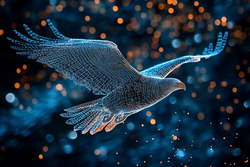 Wireframe Eagle Soaring through a Digital Matrix Stock Illustration ...