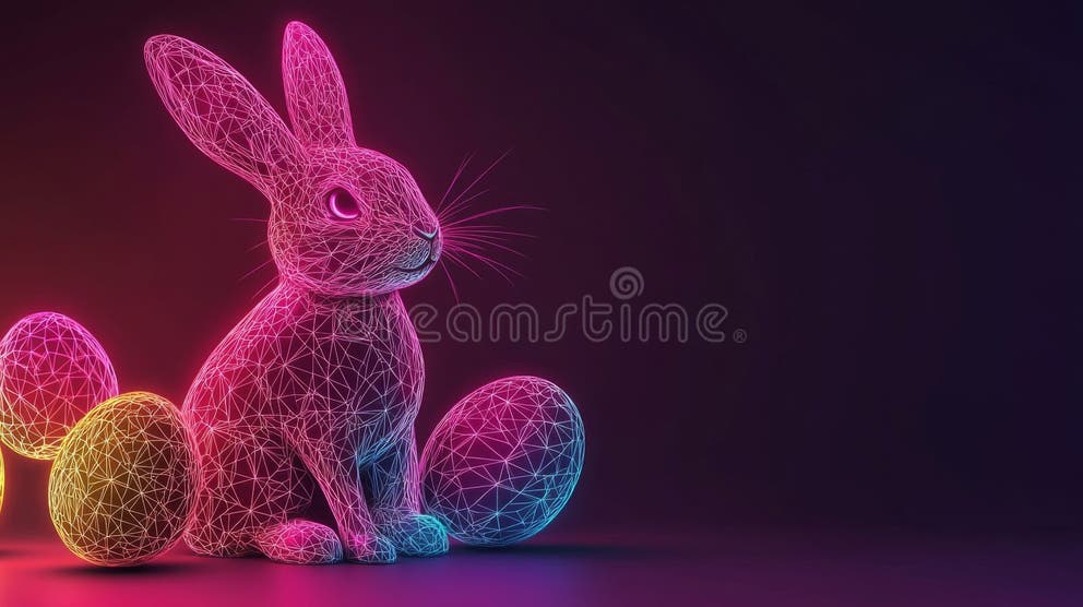 Wireframe Easter Bunny with Glowing Eggs Stock Illustration ...