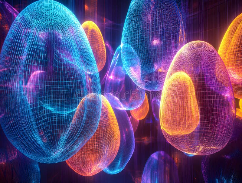 Wireframe Easter Eggs with Abstract Light Trails Stock Illustration ...