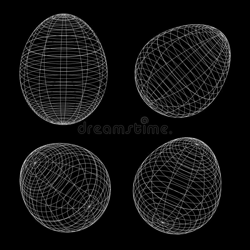 Wireframe Egg Shape Set in Different Positions, Easter Eggs with ...