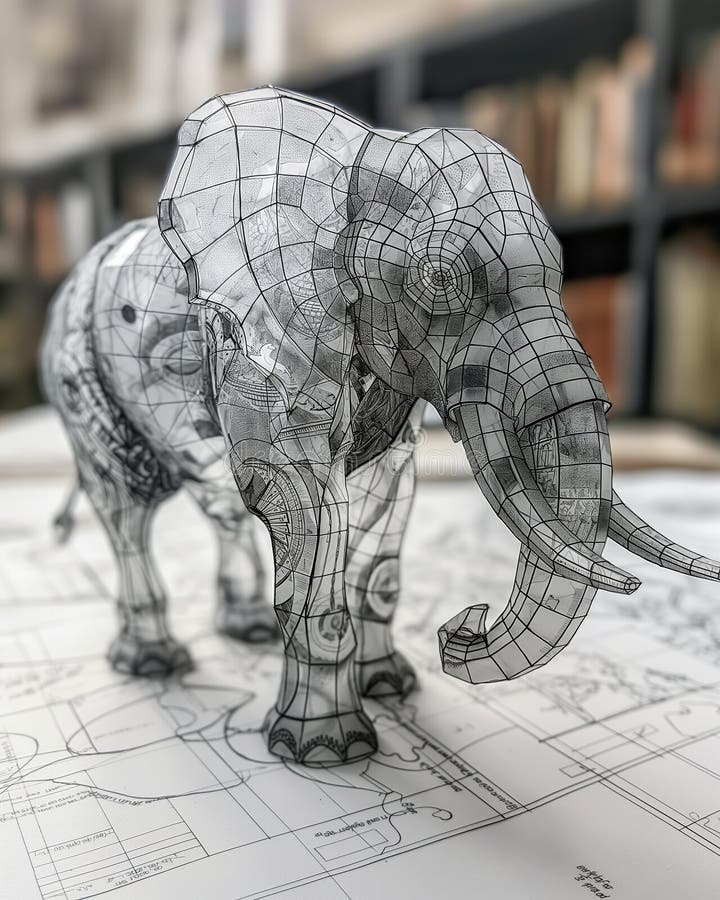 Wireframe Elephant Design in Modern Office. Stock Image - Image of ...