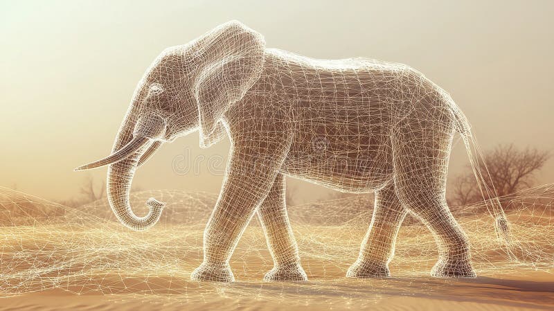 Wireframe Elephant: Striding through a Dynamic Landscape Stock ...