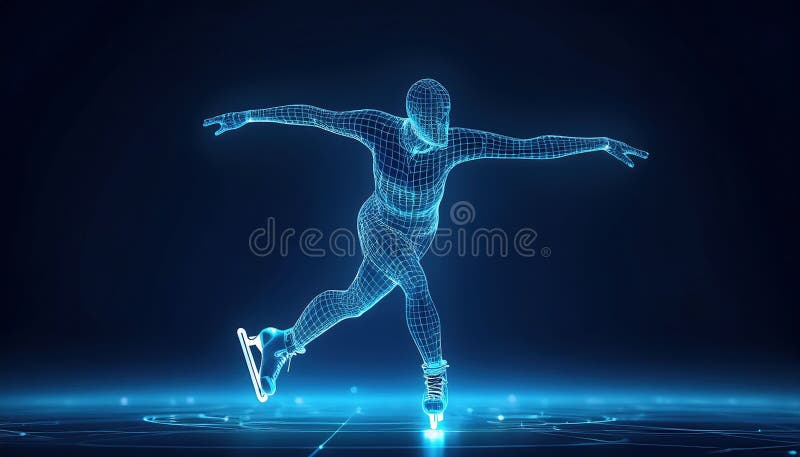 Wireframe Figure Skater Showcasing Athletic Precision on a Blue ...
