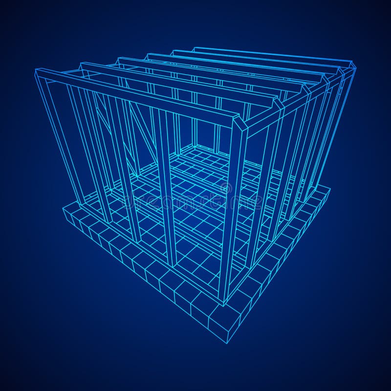Wireframe framing house stock vector. Illustration of foundation ...