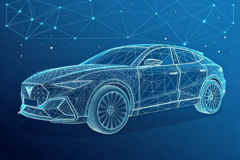 Wireframe of Futuristic Car Concept with Blue Background- Low Polygon ...