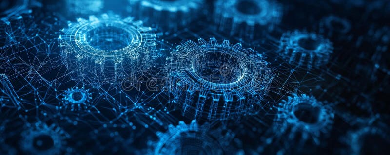 Wireframe Gear System Illustration Showcasing Interconnected Machinery ...
