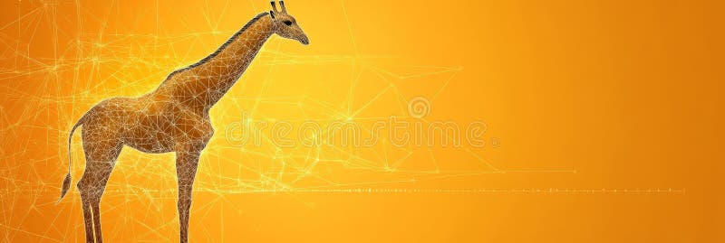 Wireframe Giraffe Silhouette, Orange Background, Network of ...