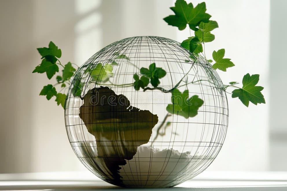 Wireframe Globe Adorned with Delicate Greenery Represents Harmony with ...