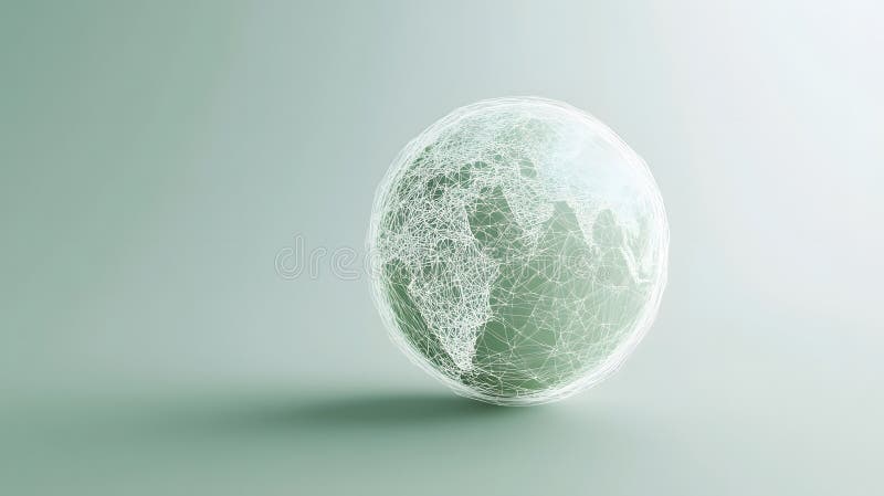 Wireframe Globe with Digital Data Streams Representing Global ...